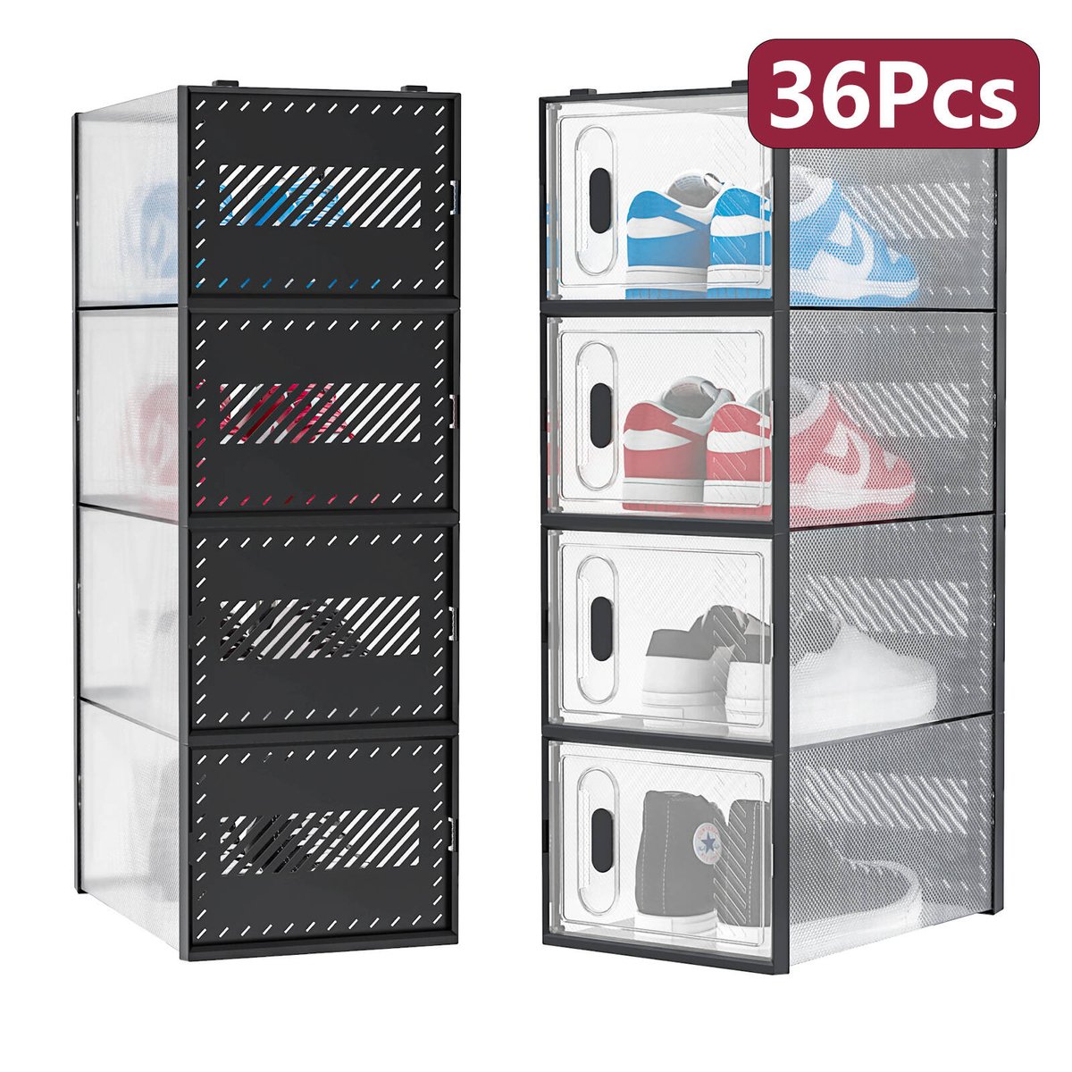 Advwin 36Pcs Clear Shoe Storage Case Display Box Stackable Sneaker Rack ...