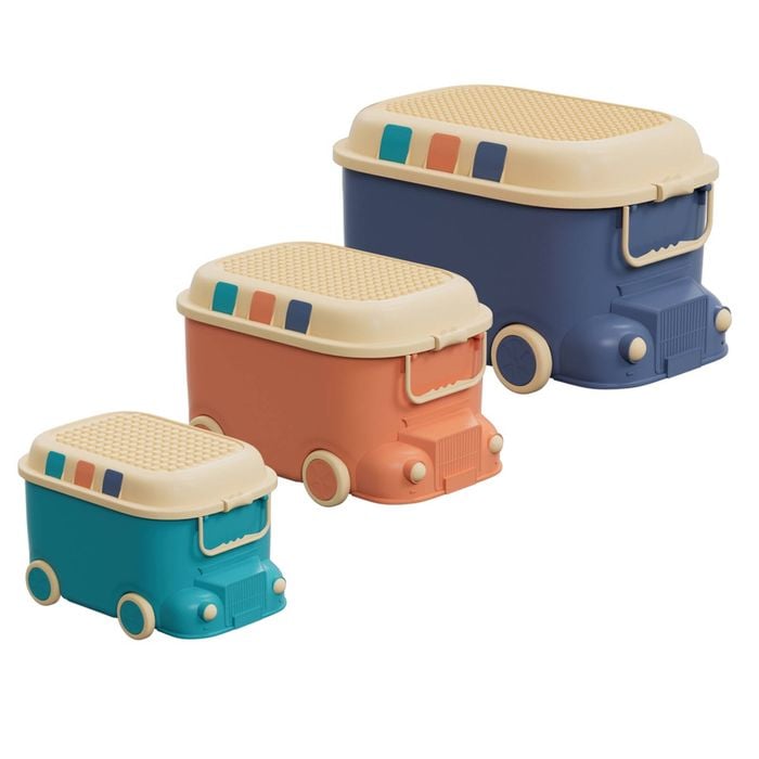 Keezi 3PCS Toy Storage Box Cute Car Toy Container Kids Toys Organiser ...