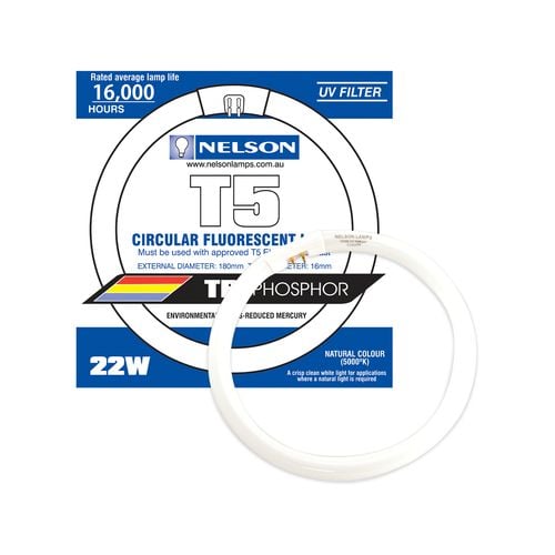 Nelson 22W 185mm T5 Natural White Tri-Phosphor Circular Fluorescent Tube - Bunnings Australia