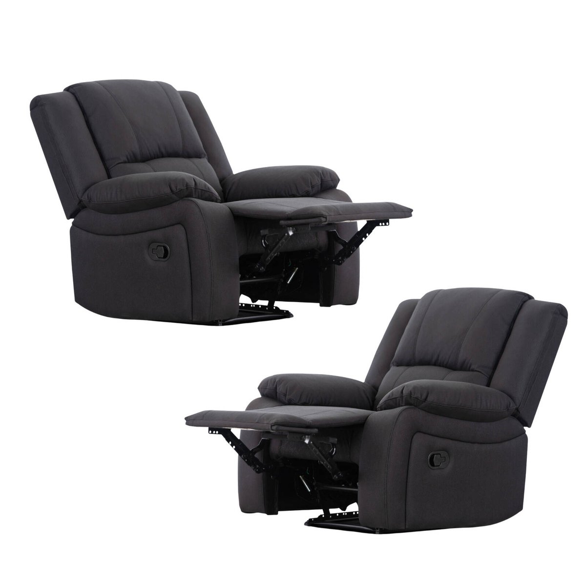 Anderson 2pc Set 1 Seater Fabric Electric Recliner Sofa Chair Jet Dark ...