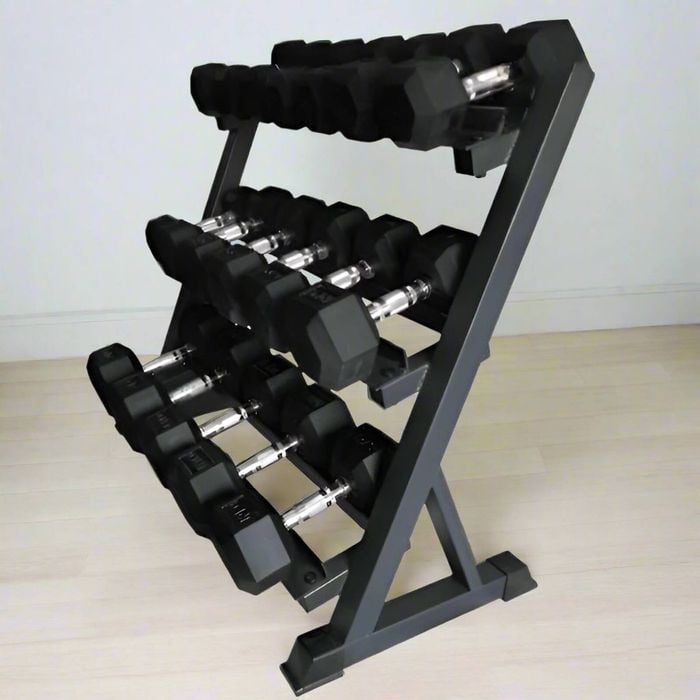 BRIXX 5kg - 30kg Hex Dumbbell Set & Rack - Bunnings Australia