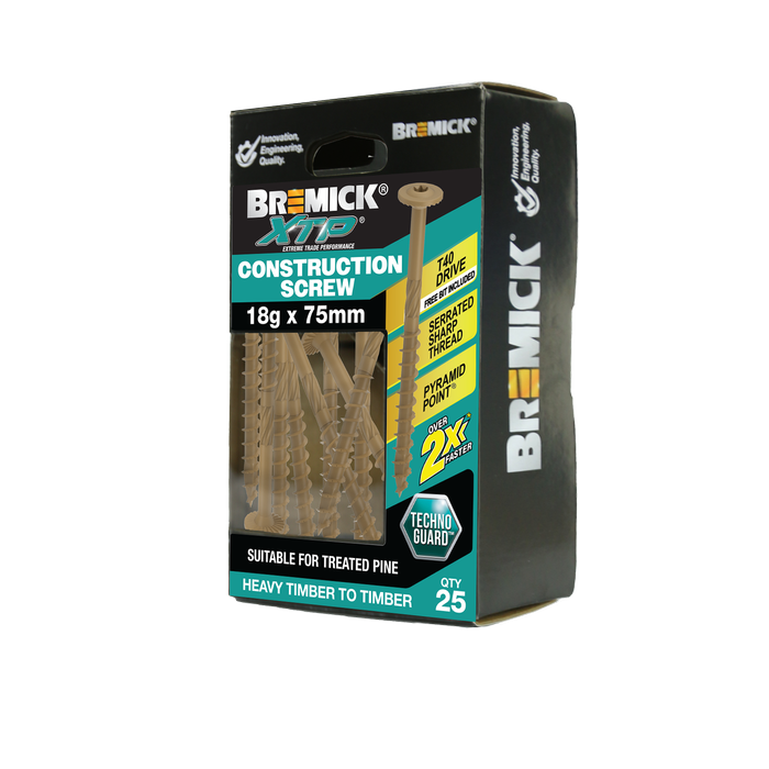 Bremick XTP Construction Screw 18g x 75mm TECHNOGUARD TAN T40 -25 Pack - Bunnings Australia