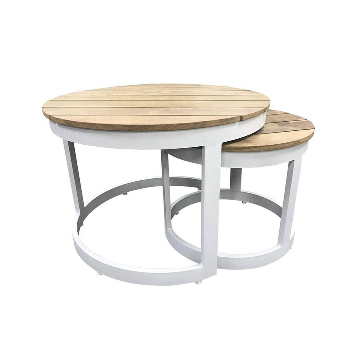 Balmoral Round Industrial Aluminium Teak Top Coffee Table Set White ...