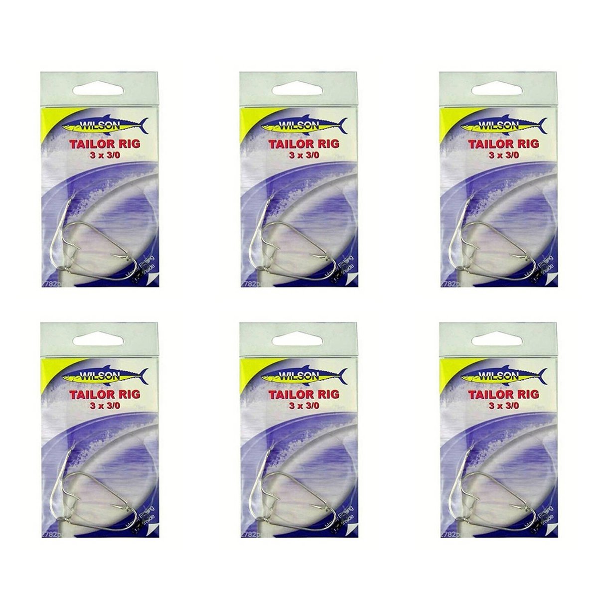 6x Wilson Tailor Fishing Rig 3x3/0 Hook-Setup - 40lb Clear Mono Leader ...