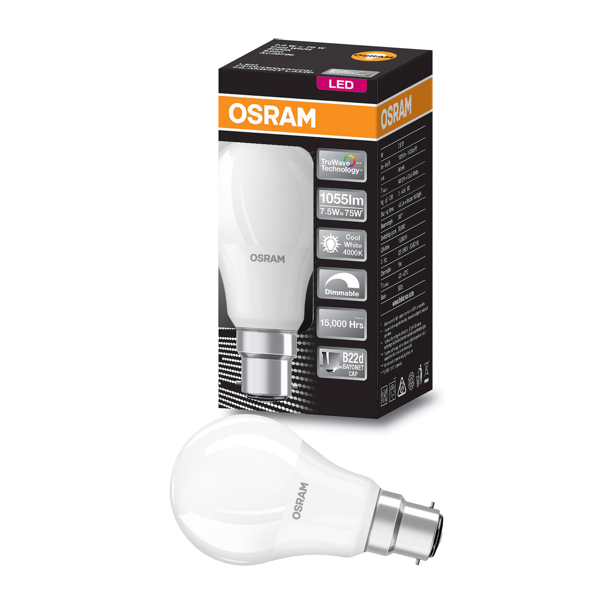 Osram BC LED 1055Lm Cool White 7.5W AShape Filament Dimmable Light ...