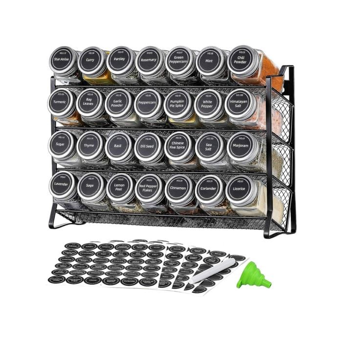 4 Tier Metal Spice Rack - Kitchen Pantry Herb Storage Organiser ...