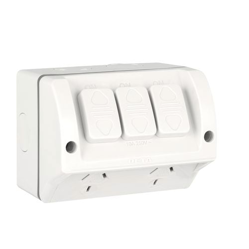 Deta Weatherproof Double Power Point with Extra Switch - Bunnings New ...
