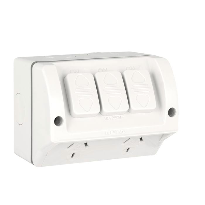 Deta Weatherproof Double Power Point with Extra Switch - Bunnings New ...