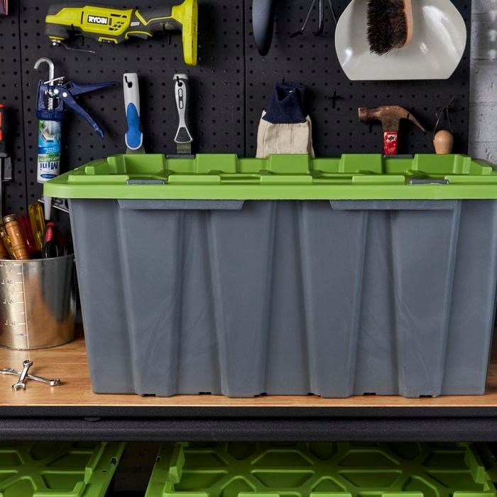 All Set 60L Grey And Green Heavy Duty Storage Container With Flat Lid ...