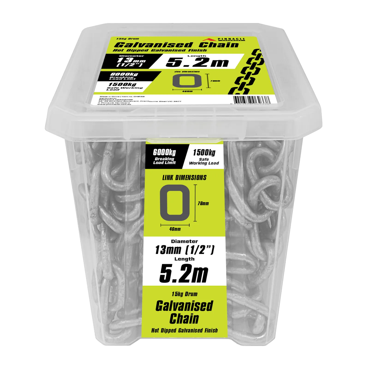 Pinnacle 13mm 1/2" x 5.2m Galvanised Chain - Bunnings New Zealand