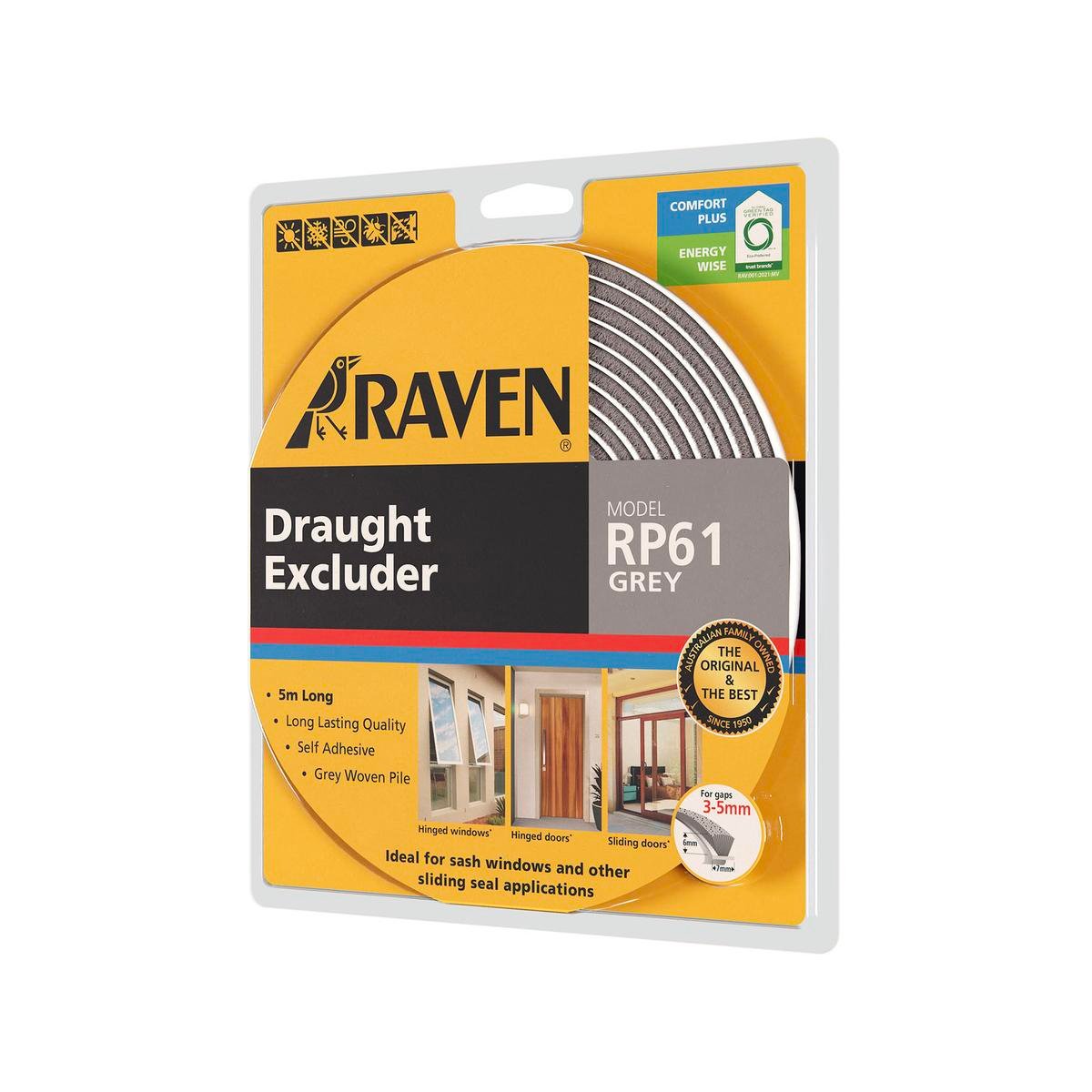 Raven 5000mm Grey RP61 Self Adhesive Weather Strip - Bunnings Australia
