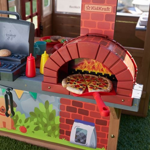 KidKraft Grill & Chill Pizza Party Wooden Outdoor Cubby House Playhouse ...