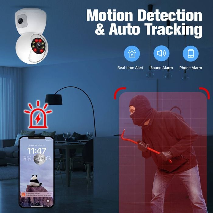 Advwin Dual-Lens Indoor Security Camera, 1080P WiFi Home Surveillance ...