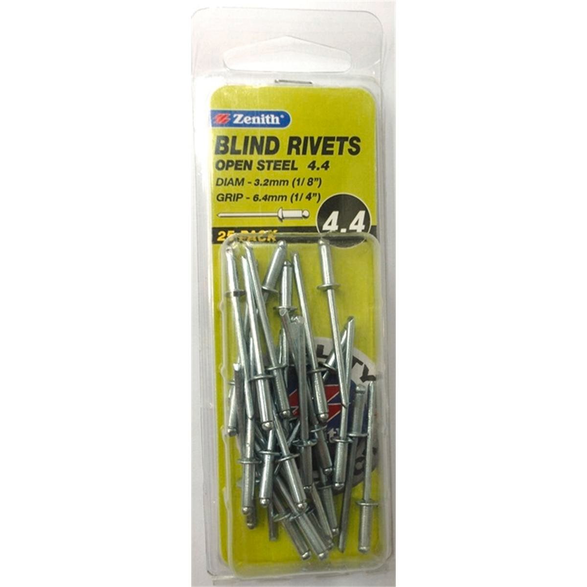 Zenith Blind Rivet Open Steel 1/8"D x 1/4"G 25pk - Bunnings New Zealand