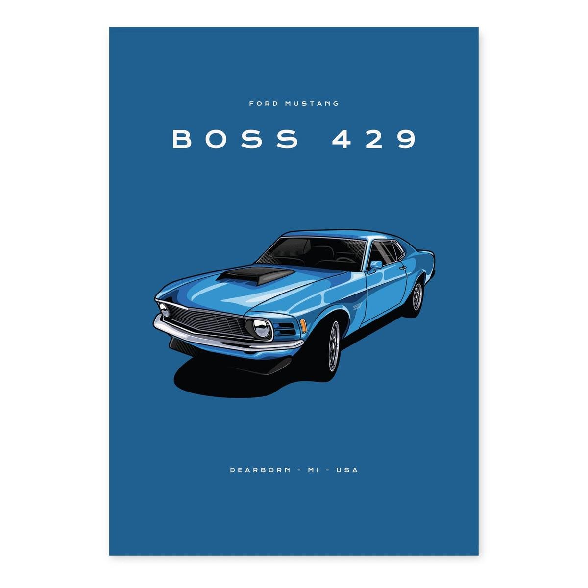 Ford Mustang Boss 429 - Blue A1 Poster Print - Bunnings Australia