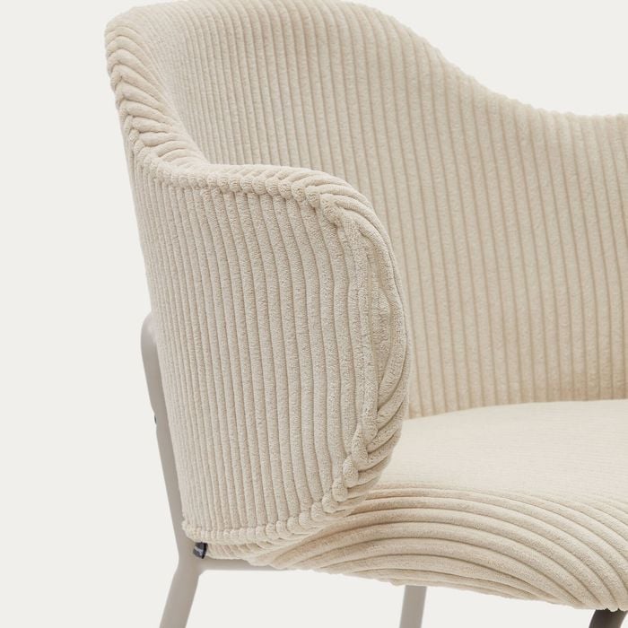 Yunia chair in beige wide seam corduroy with steel legs in a powder ...