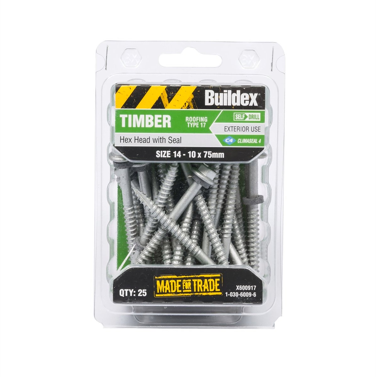 Buildex 14-10 x 75mm Climaseal Hex Head With Seal Timber Screws - 25 ...
