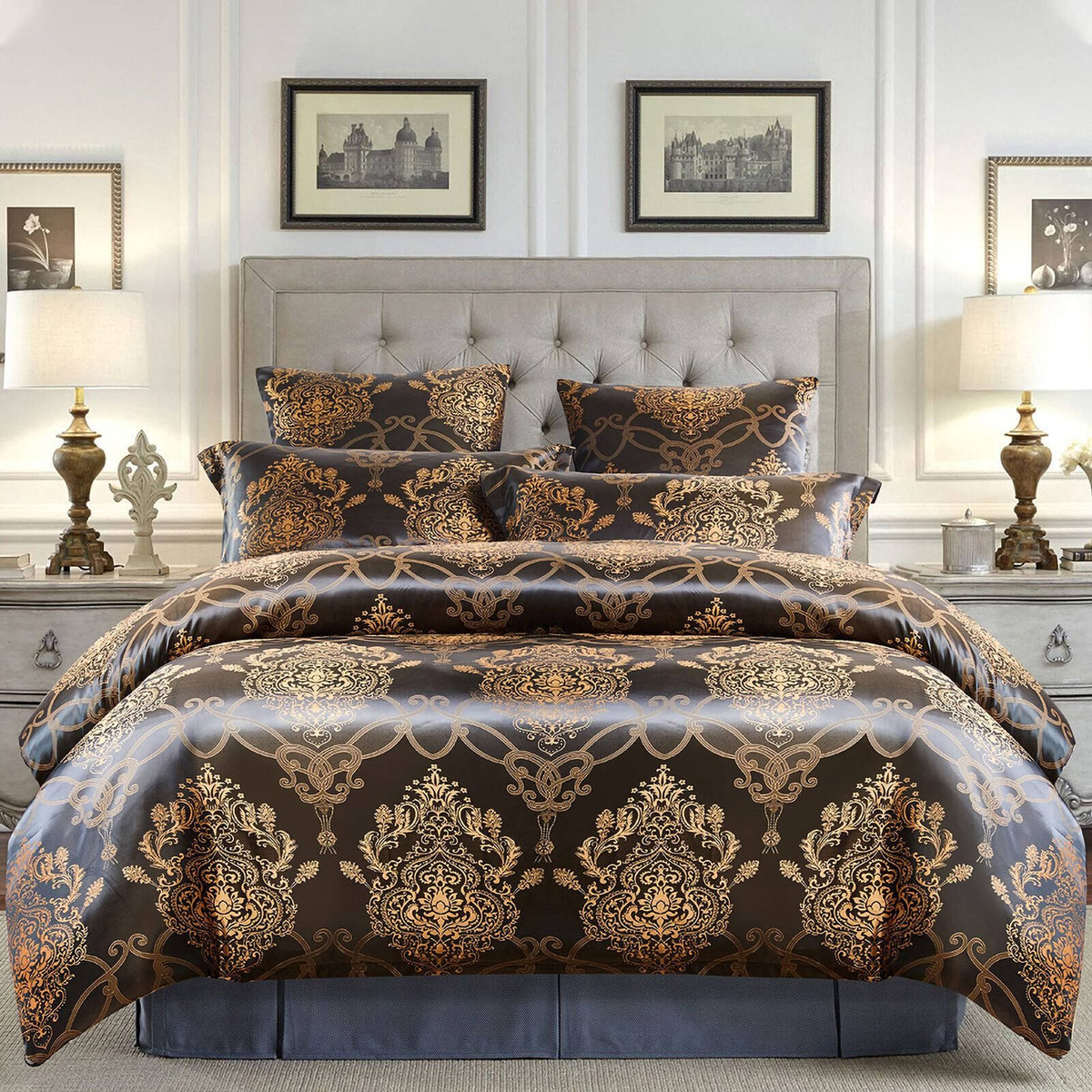 Bedding King 500TC Jacquard 3 Pcs Comforter Set Design - Damask Brown ...