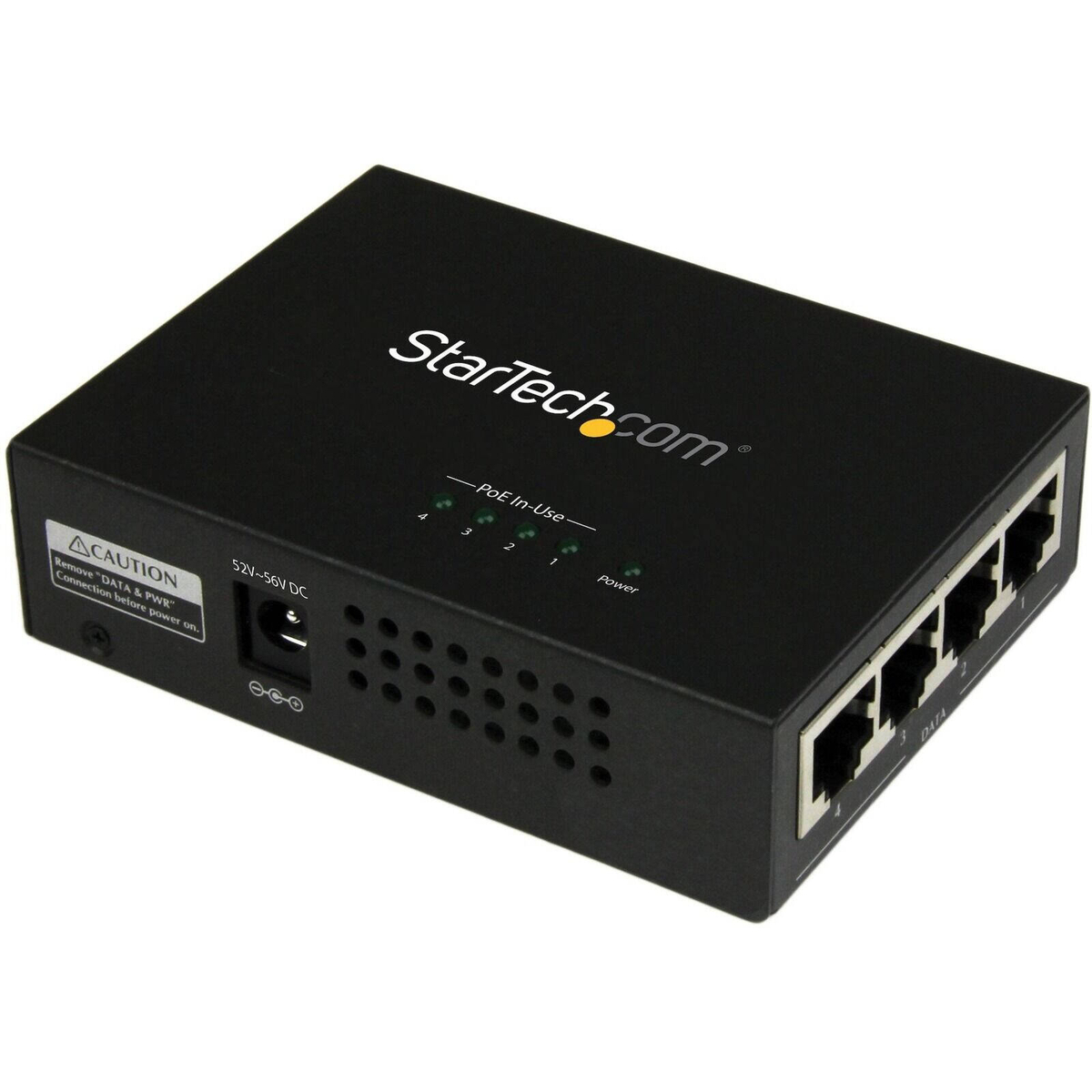 StarTech PoE Injector - 4 Port, 52V, 2.31A, Wall Mountable Black ...