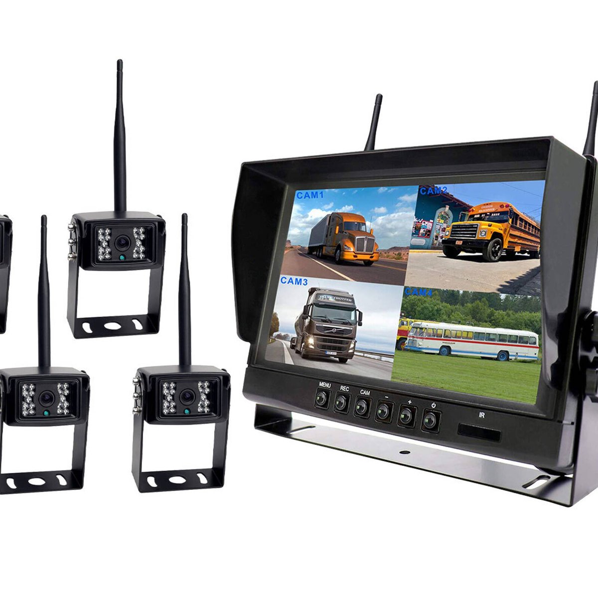 Elinz Digital Wireless 9" Quad Splitscreen Monitor 4CH DVR 4x Reversing ...