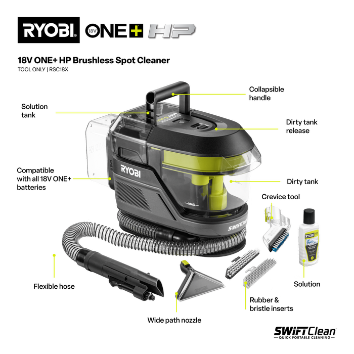 Ryobi 18V ONE HP Brushless SWIFTClean Spot Cleaner Tool Only Bunnings Australia