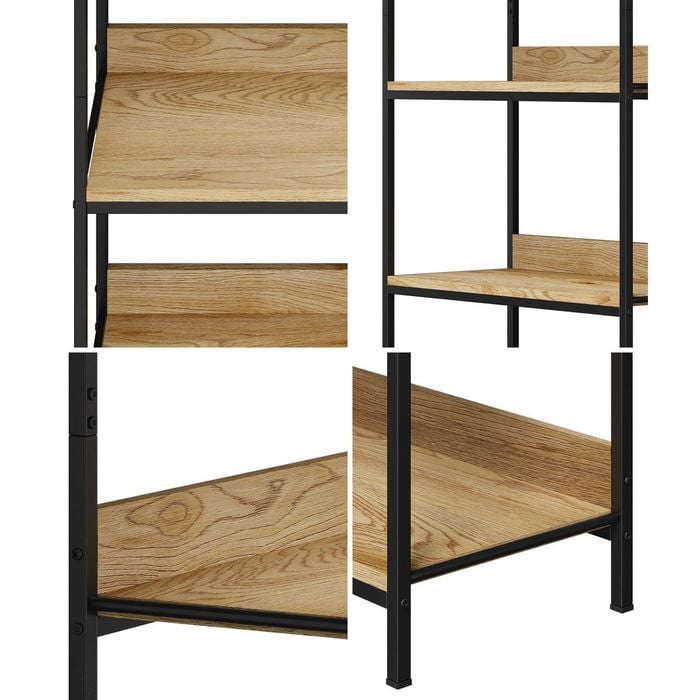 Oikiture Display Shelf 5 Tier Bookshelf Storage Shelves Black and ...