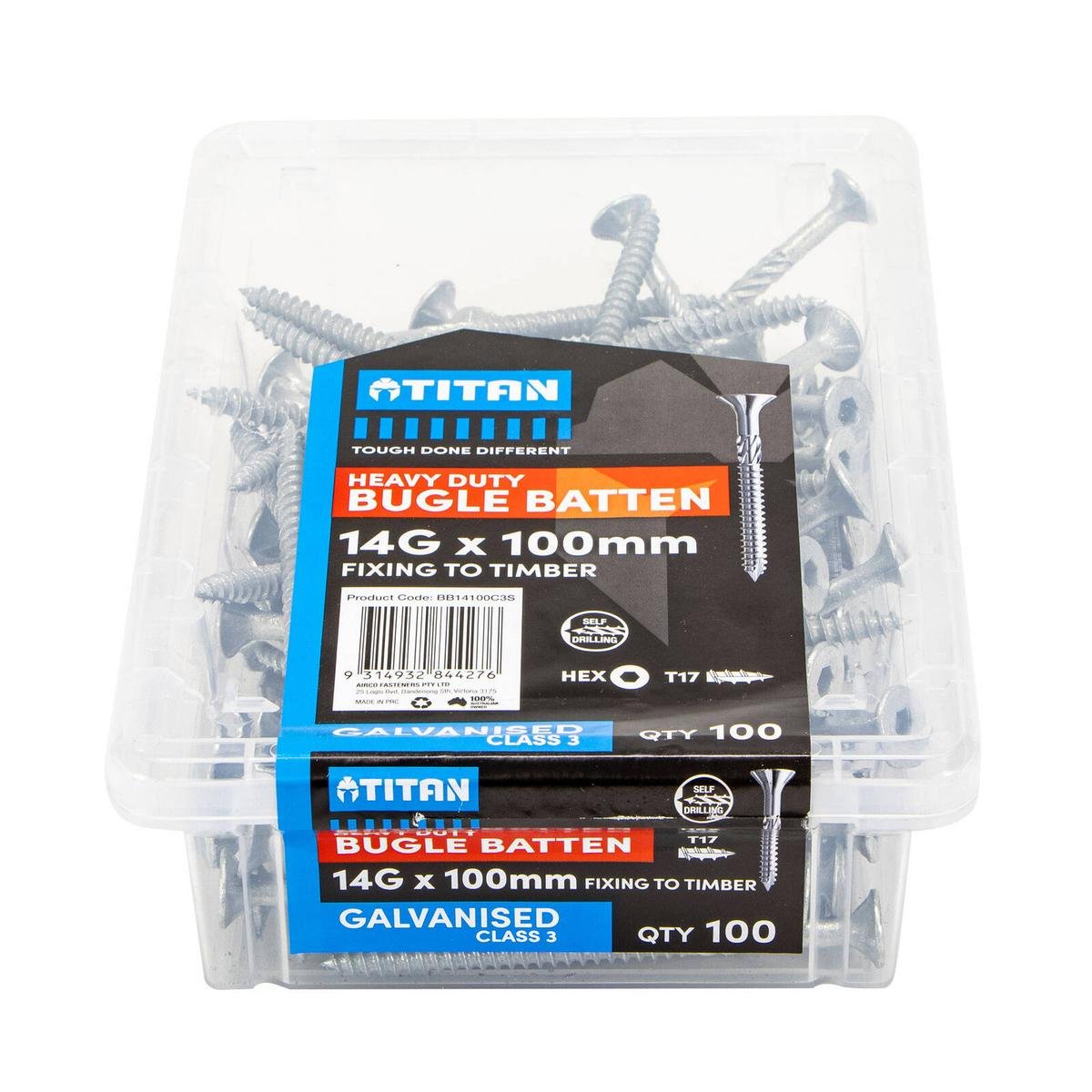 Titan 14G x 100mm CL3 Gal Bugle Batten Screw - 100 Pack - Bunnings ...