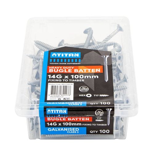 Titan 14G x 100mm CL3 Gal Bugle Batten Screw - 100 Pack - Bunnings Australia