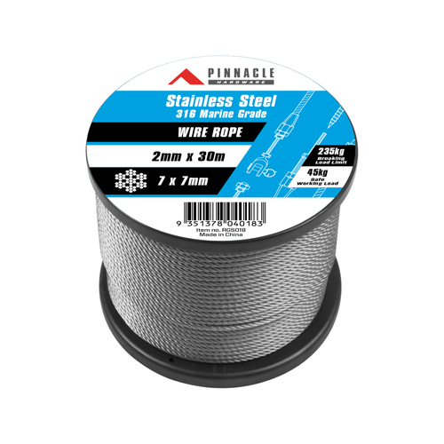 Pinnacle 2mm x 30m Marine Grade Stainless Steel Wire Rope - Bunnings ...