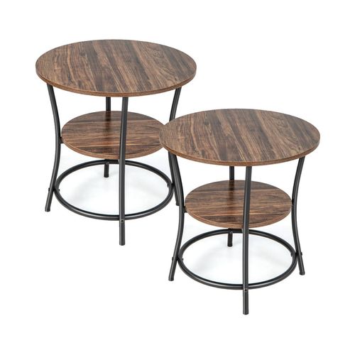 Costway 2PCS Round Coffee Table w/Storage Shelf Brown - Bunnings Australia