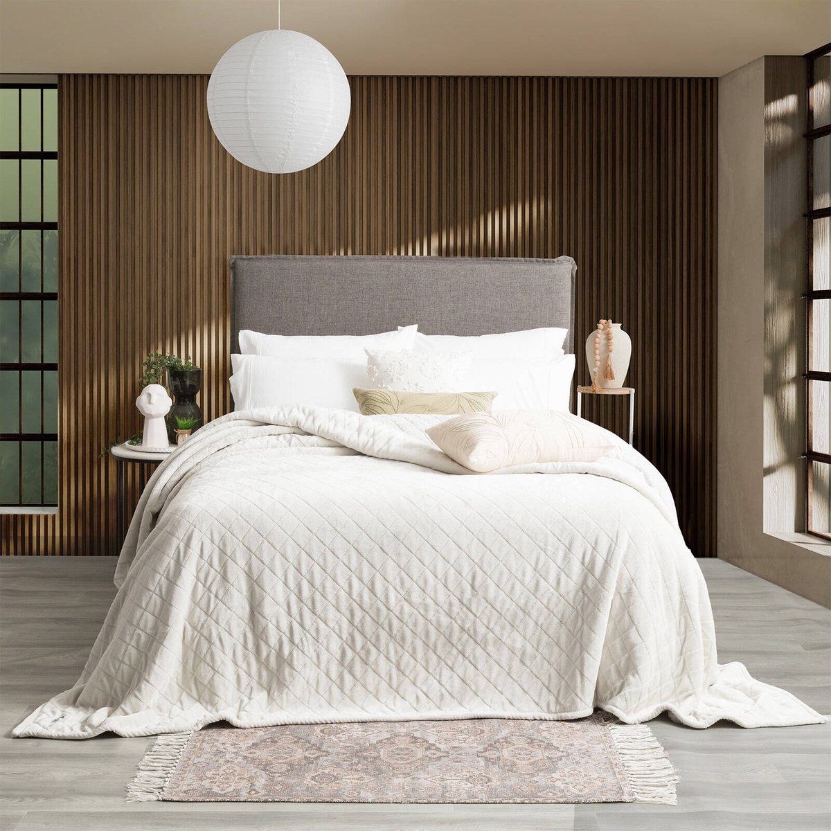 Renee Taylor Heston Queen/King Blanket 480GSM Velvet Sherpa Silver Line ...