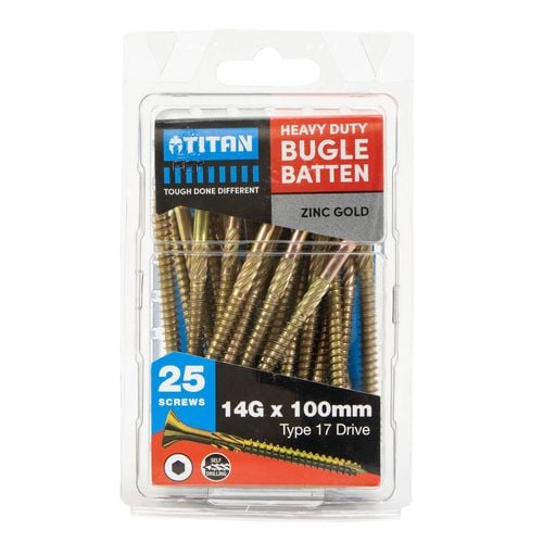 Titan 14g x 100mm Zinc Gold Timber Bugle Batten Screw - 25 Pack ...