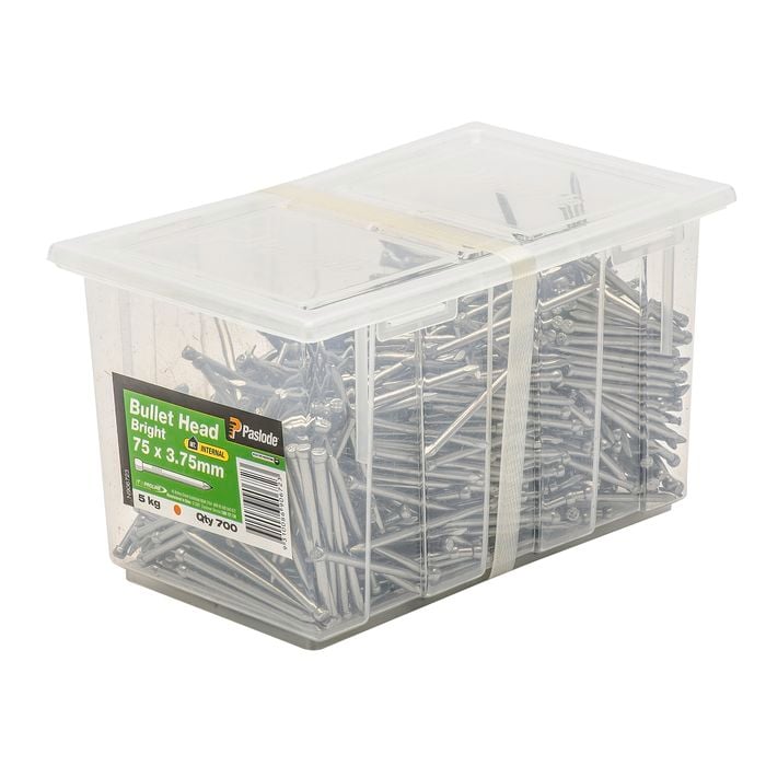 Paslode 75 x 3.75mm 5kg Bright Steel Bullet Head Nails - 700 Pack ...