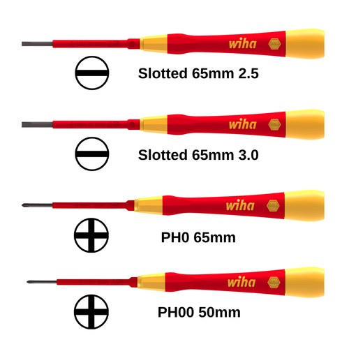 Wiha 4 Piece Precision Screwdriver Set Phillips Slotted VDE Insulated ...