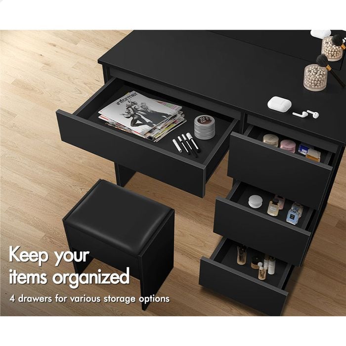 ALFORDSON Dressing Table Stool Set Black - Bunnings Australia