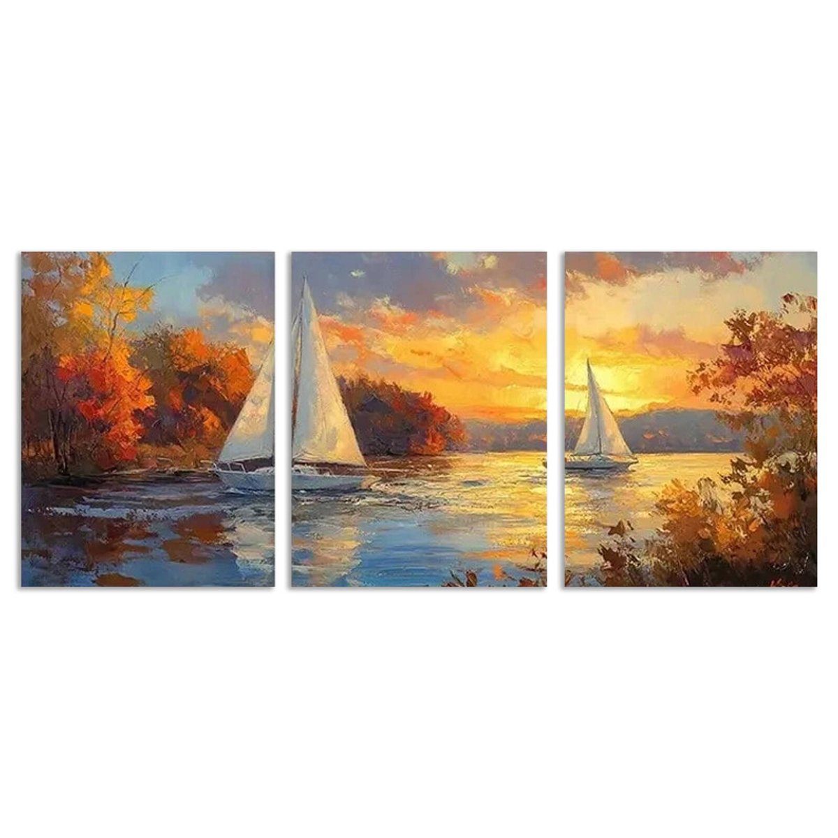 3pcs Serene Sailboat Sunset Scene Nature Print 100% Australian Made 3 x ...