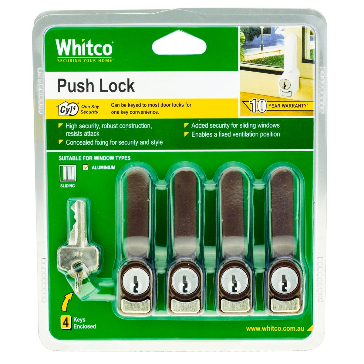 Whitco 4 Pack Sliding Window Push Lock - Mahogany - Bunnings Australia