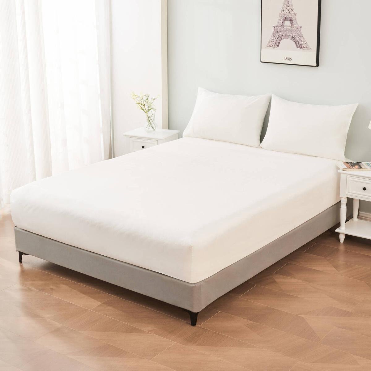 LINENOVA 100% Pure Cotton Deep Fitted Sheet Cover - King Single, White ...