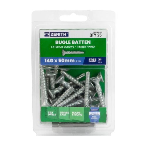 ZENITH 14G - 8 x 50mm Class 3 Galvanised Bugle Batten Screws - 25 Pack - Bunnings Australia