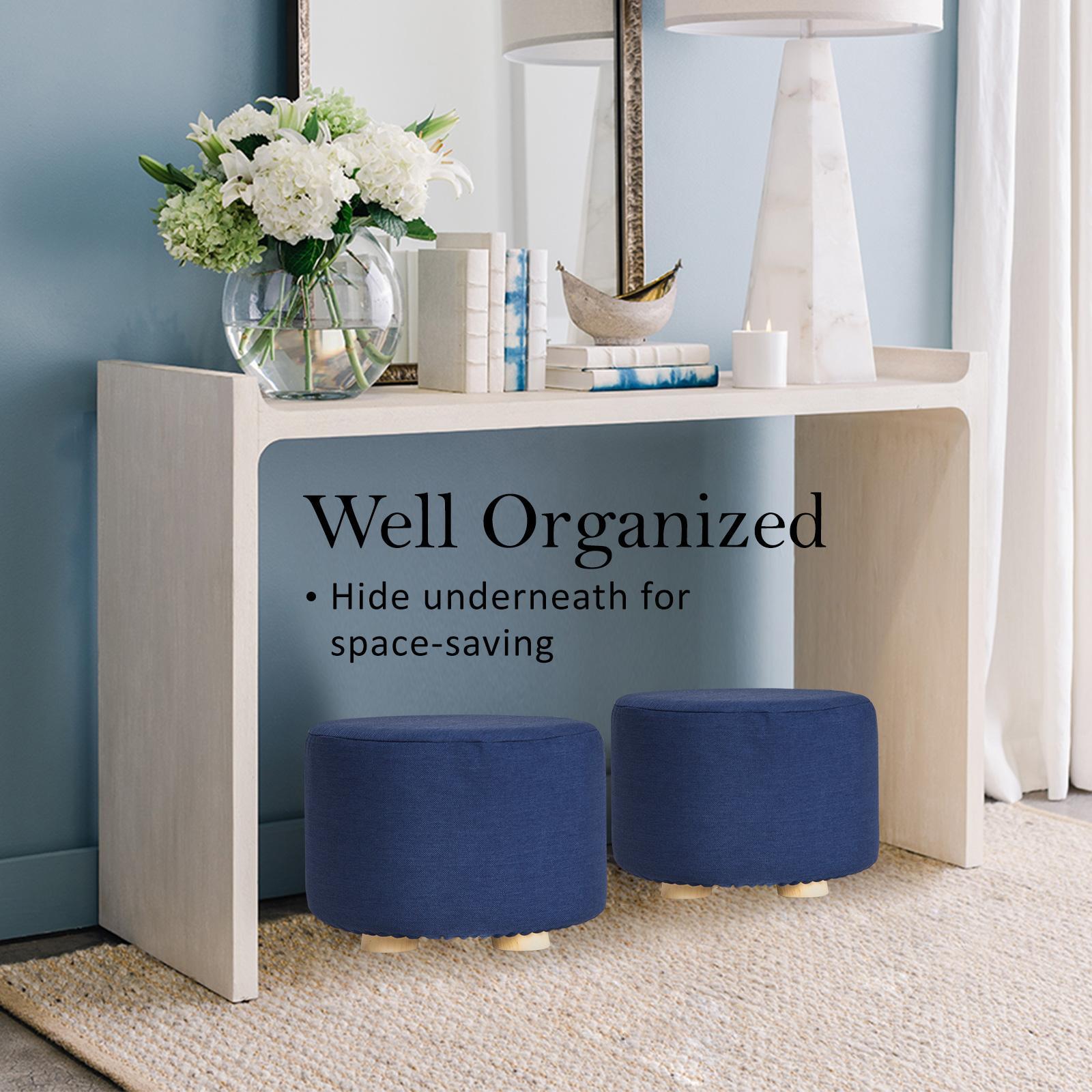 La Bella Dark Blue Fabric Ottoman Round Wooden Leg Foot Stool Bunnings Australia