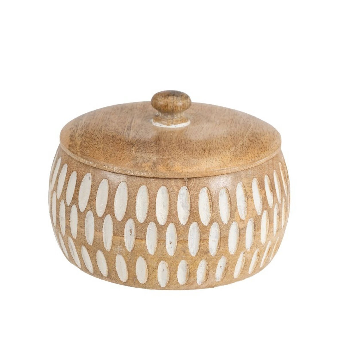 Willow & Silk Handmade 15cm Round Squat Trinket Box w/Whitewash Carving ...