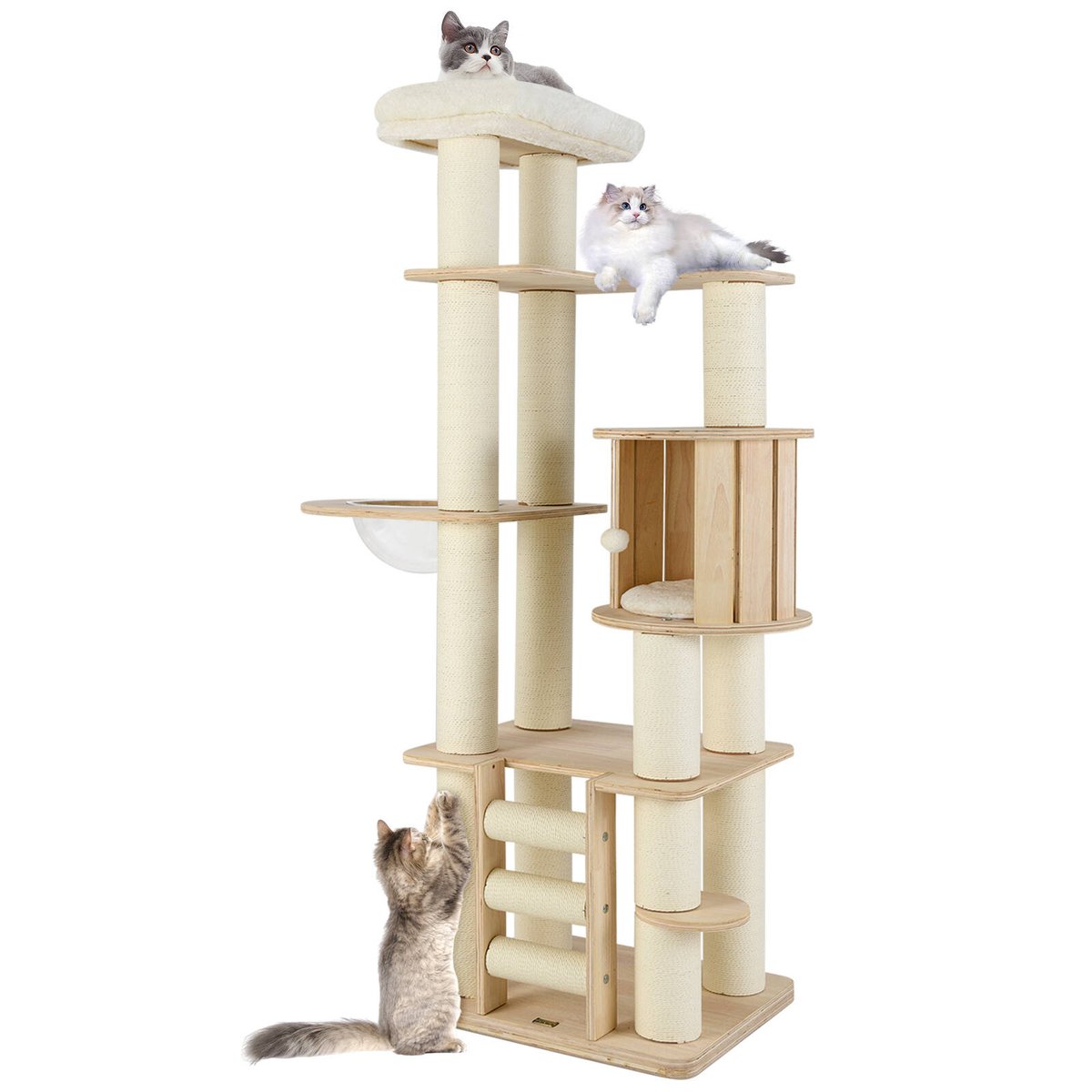 Costway 1.8m Tall Cat Tree Wooden Scratching Posts Multi-layer Cat ...
