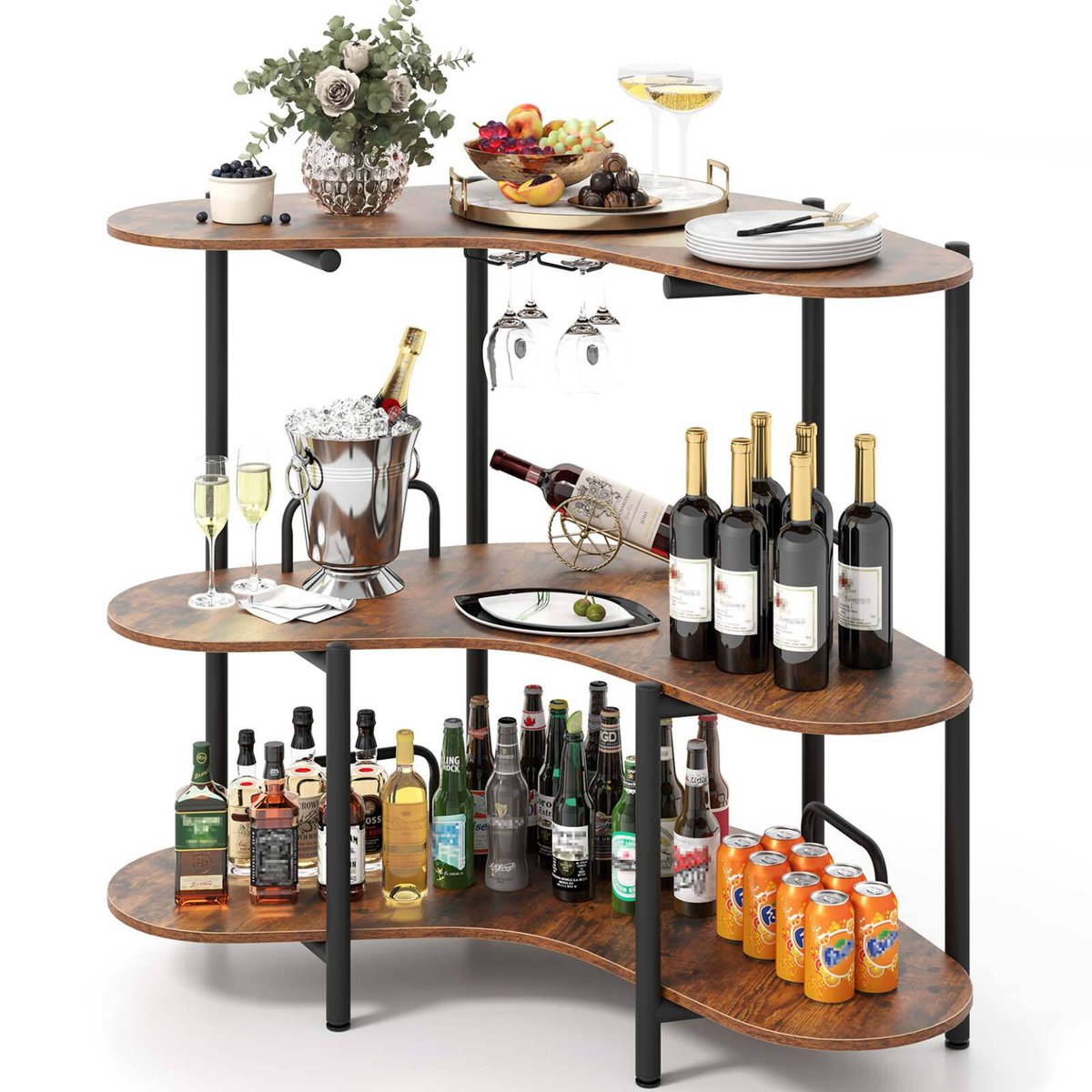 Costway 3-tier Bistro Bar Table Liquor Cocktail Table Glass Holder Pub ...