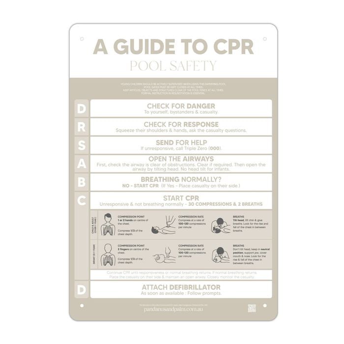 Designer Pool CPR Safety Sign Beige - Bunnings Australia