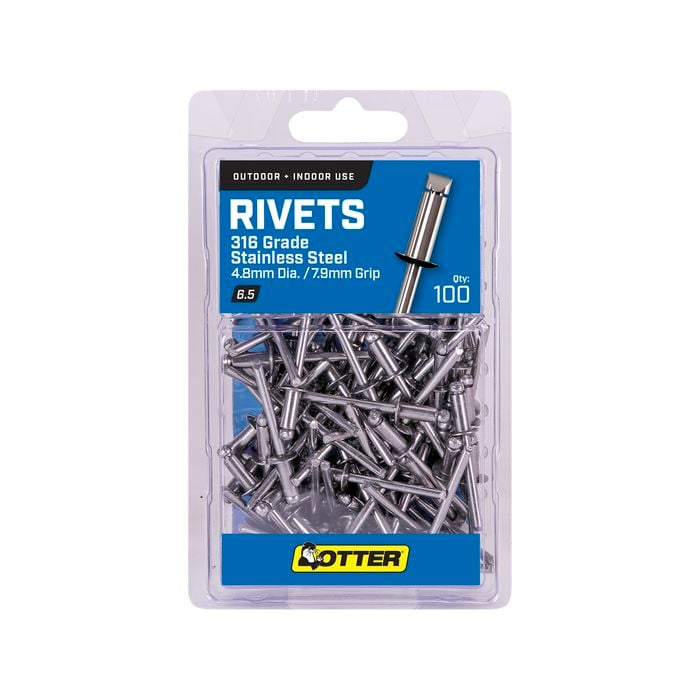 Otter 4.8 x 9.6mm Stainless Steel 316 Grade Rivets - 100 Pack ...