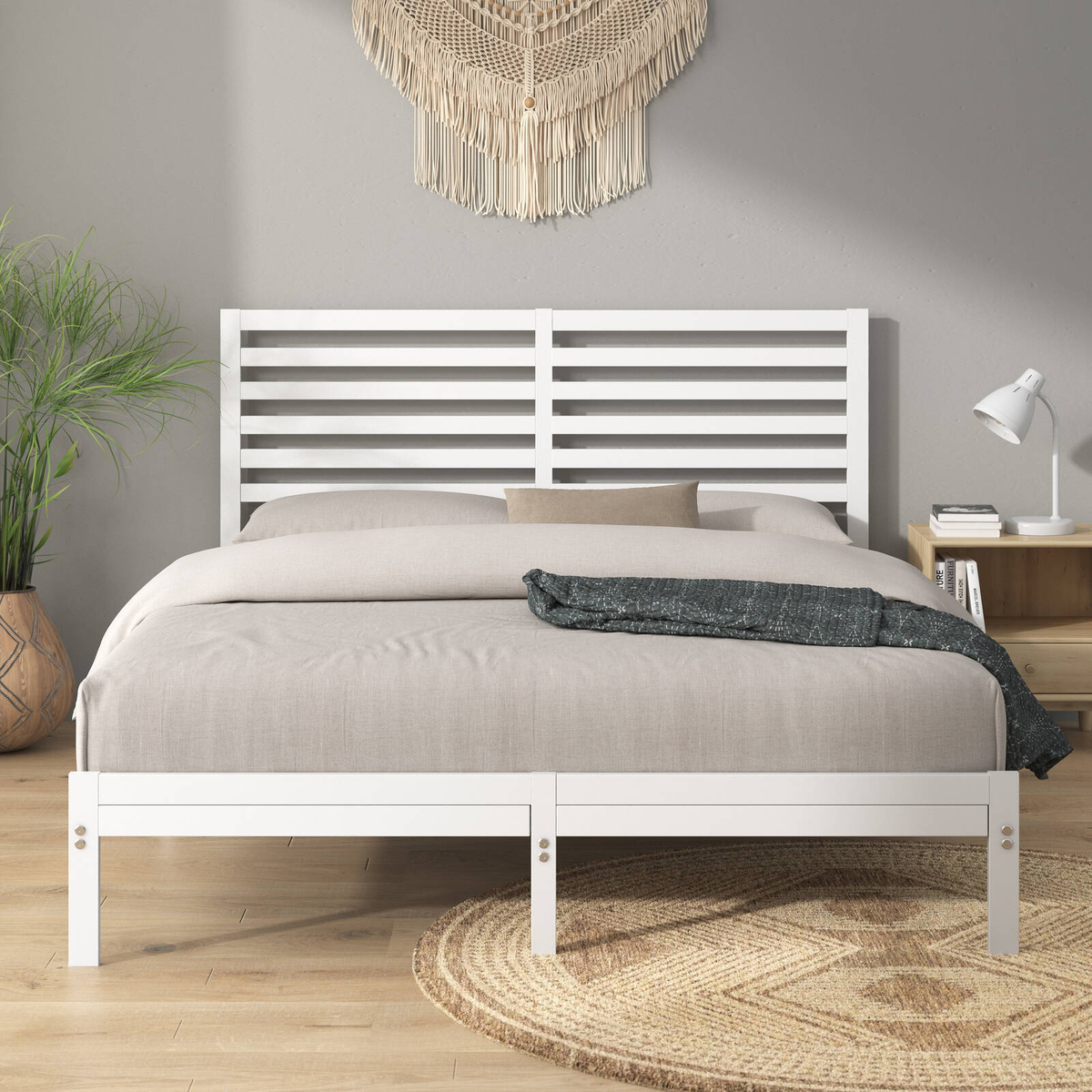 Zinus Kai Bamboo and Metal Bed Frame White Bed Base - Queen - Bunnings ...
