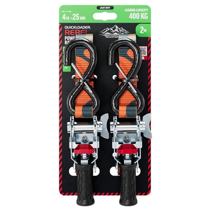 Quickloader Rebel Ratchet Strap 25mm x 4m 400kg Lashing Capacity - 2 ...