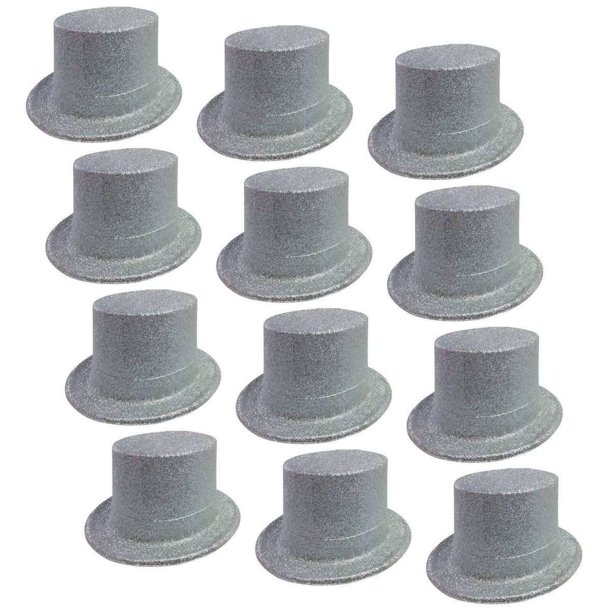 12x GLITTER TOP HAT Fancy Party Plastic Costume Tall Cap Fun Dress Up ...