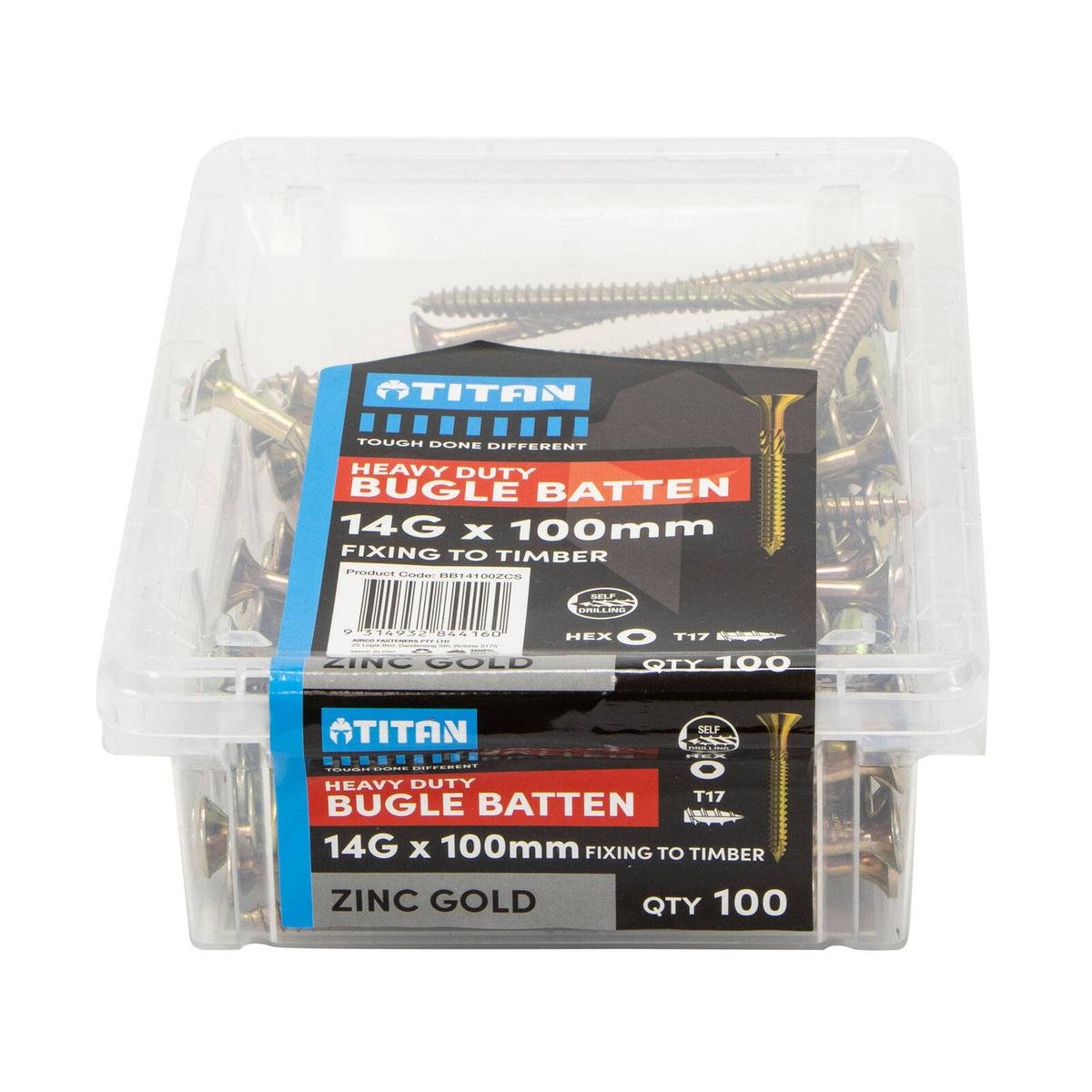 Titan 14g x 100mm Zinc Gold Timber Bugle Batten Screw - 100 Pack ...