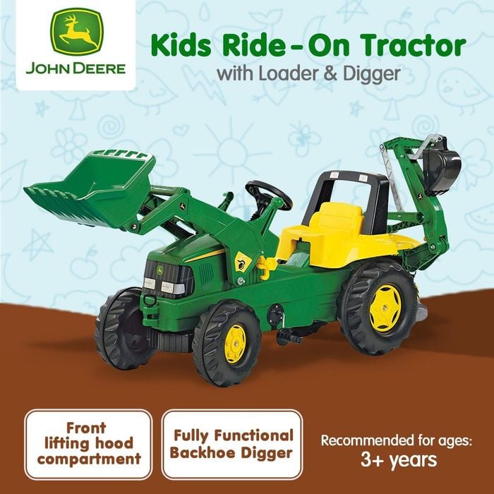 John Deere Rolly Kids Ride On Tractor with Loader Digger RT811076 Bunnings Australia